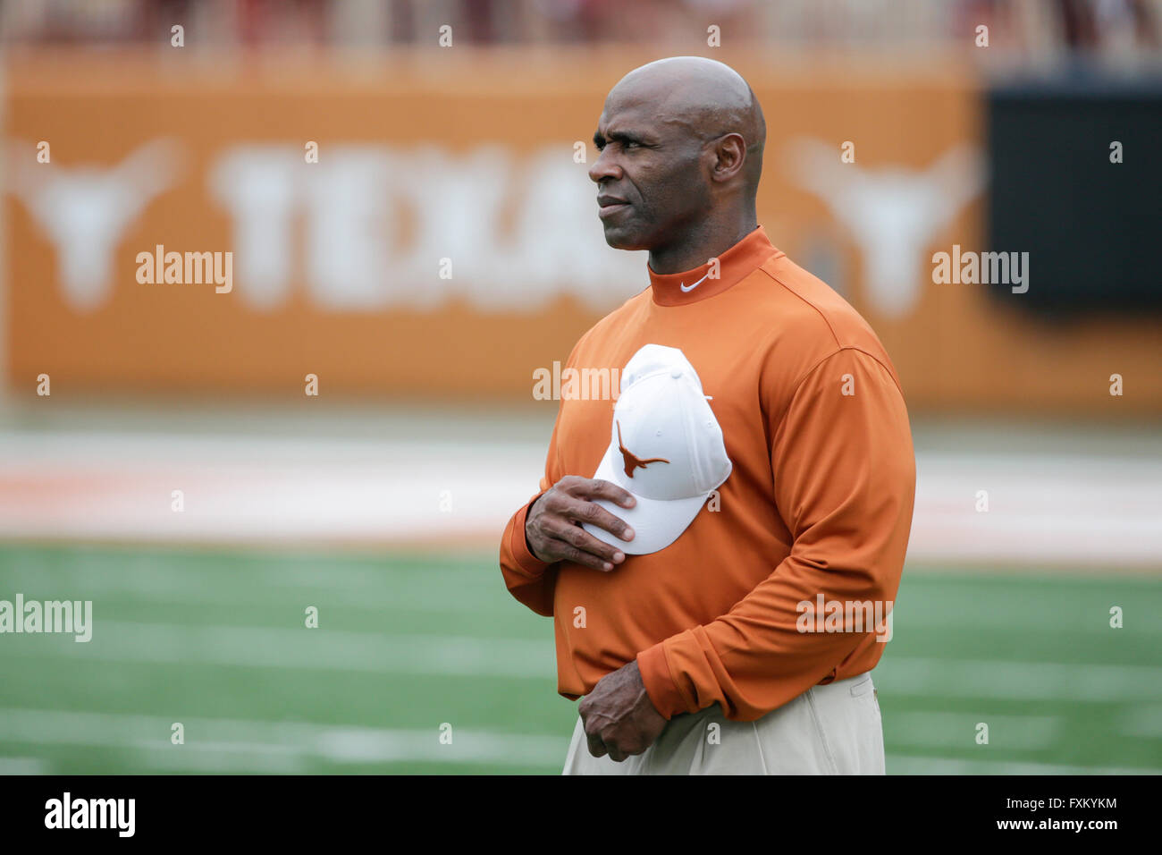 April 16, 2016: Texas Longhorns head coach Charlie Strong during the ...
