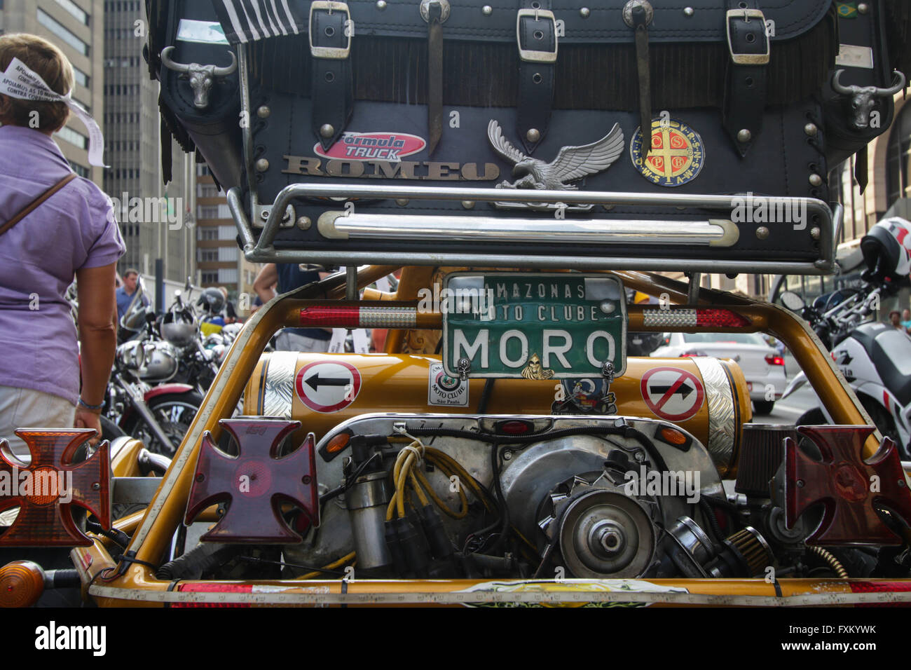 SAO PAULO, Brazil - 16/04/2016: Motorcade MOTORCYCLE IN THE impeachment ...
