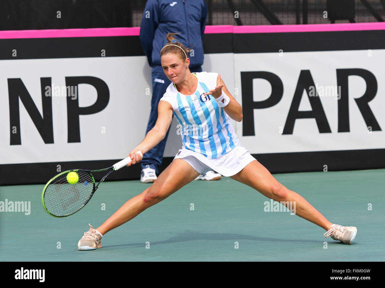Kyiv, Ukraine. 16th April, 2016. Nadia Podoroska of Argentina in action ...