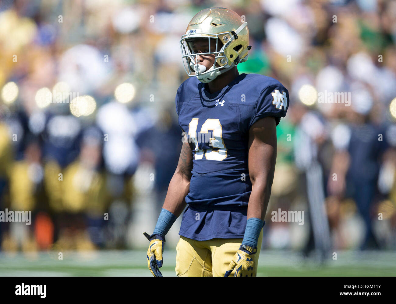 South Bend, Indiana, USA. 16th Apr, 2016. Notre Dame safety Devin ...