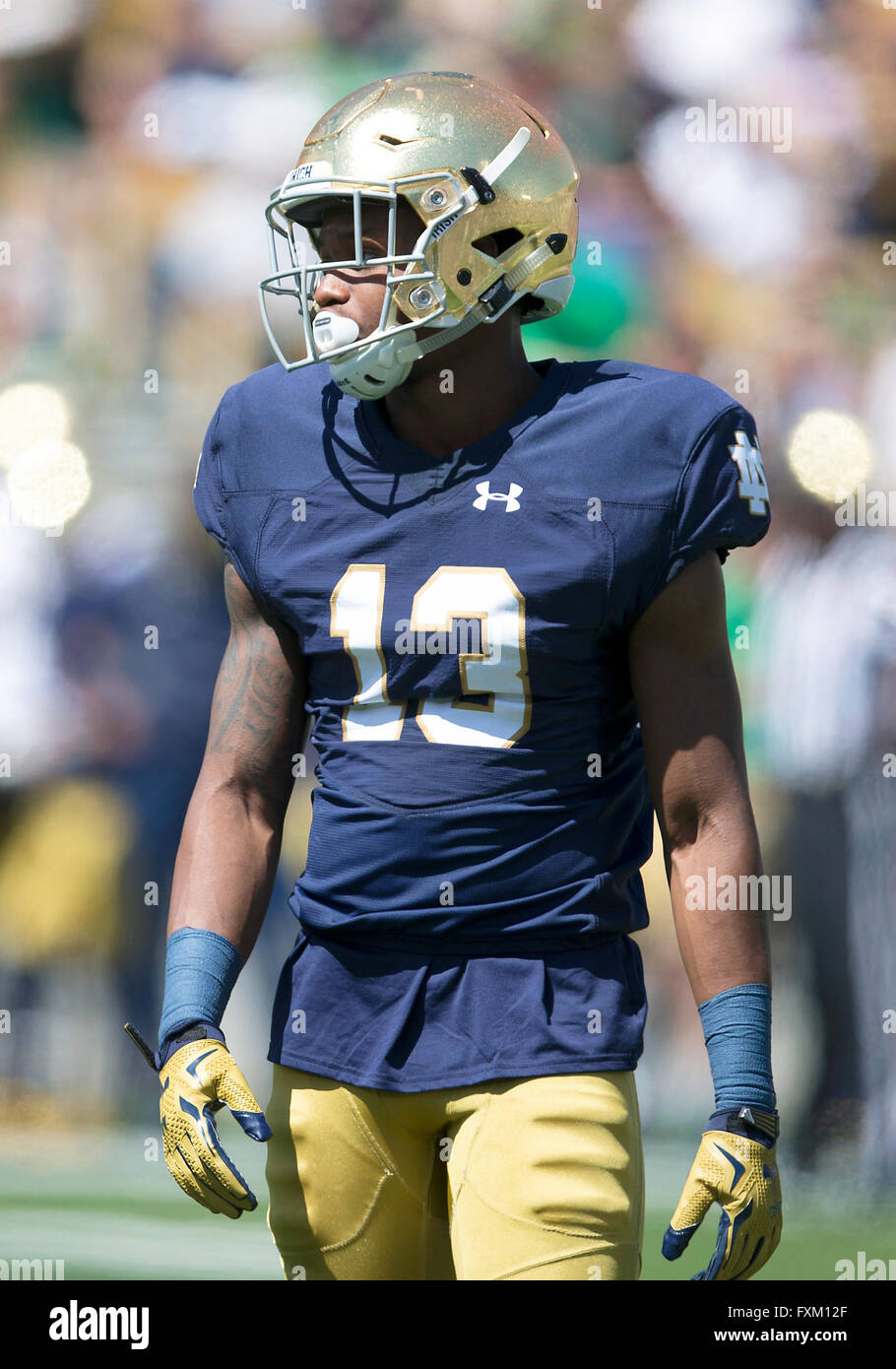 South Bend, Indiana, USA. 16th Apr, 2016. Notre Dame safety Devin ...