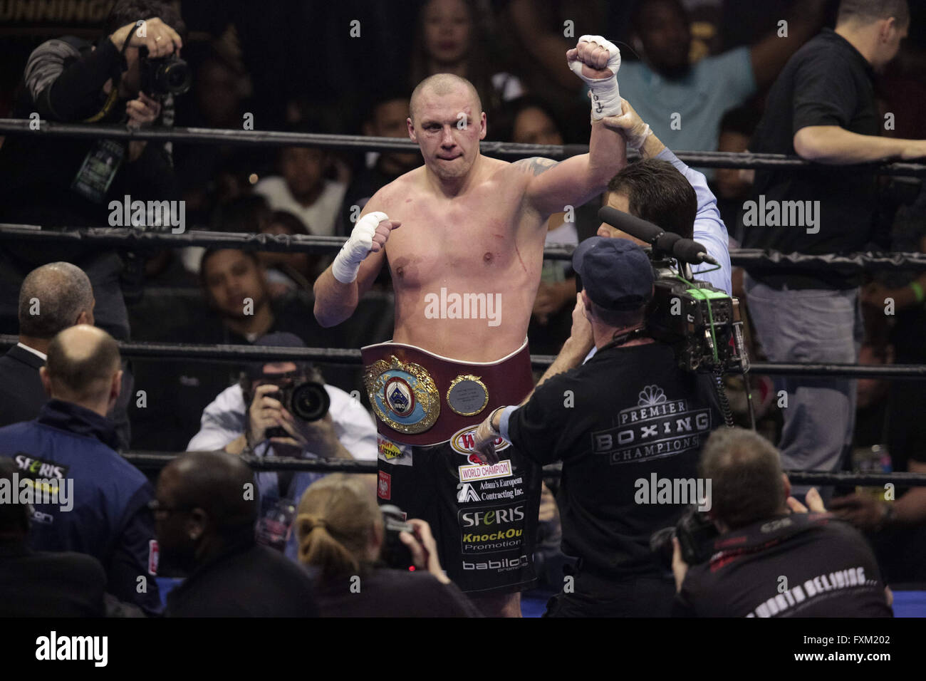 Brooklyn, New York, USA. 16th Apr, 2016. KRZYSTOF GLOWACKI celebrates ...