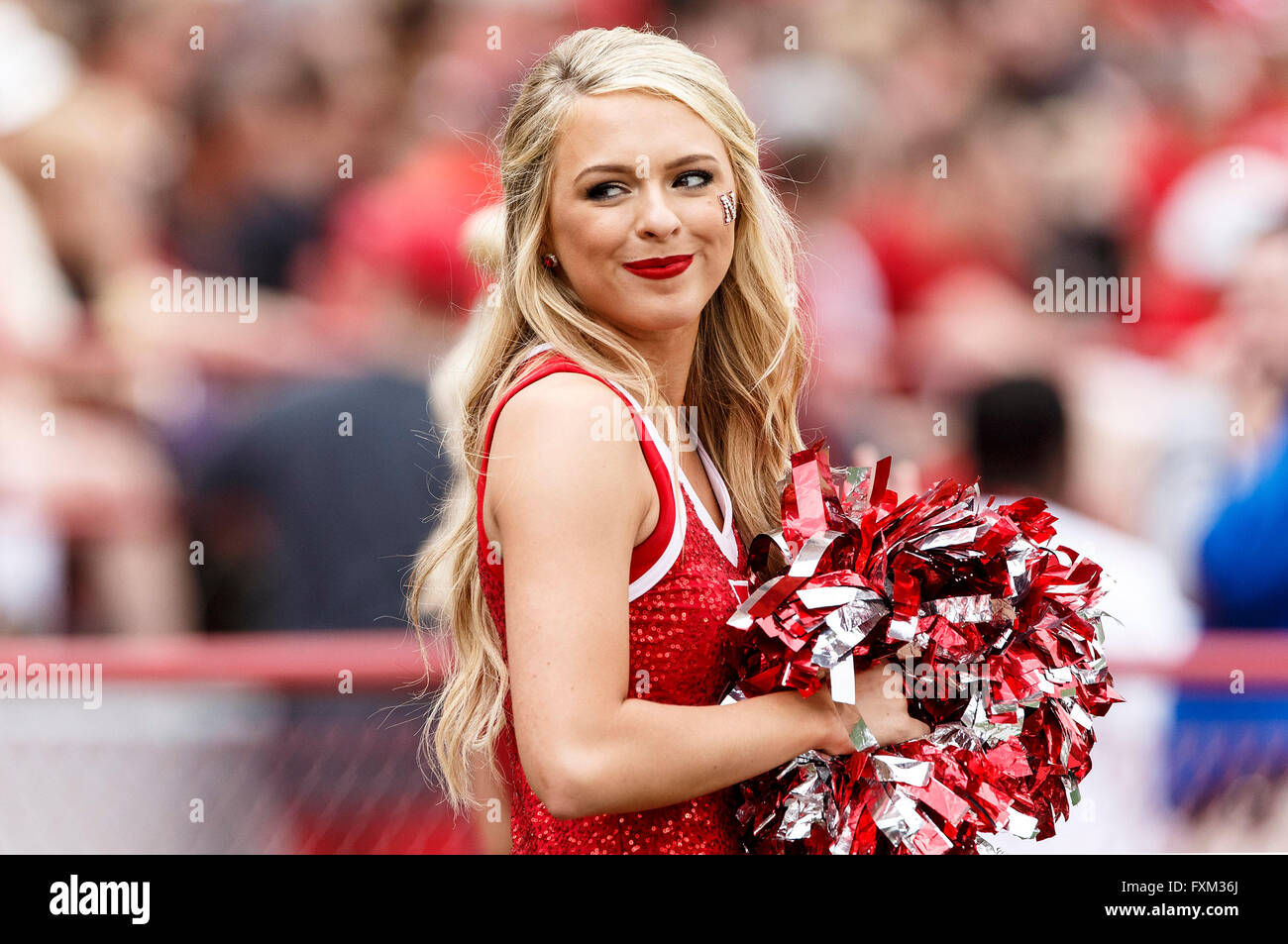 Lincoln, NE. USA. 16th Apr, 2016. Nebraska Cornhuskers cheerleader in ...