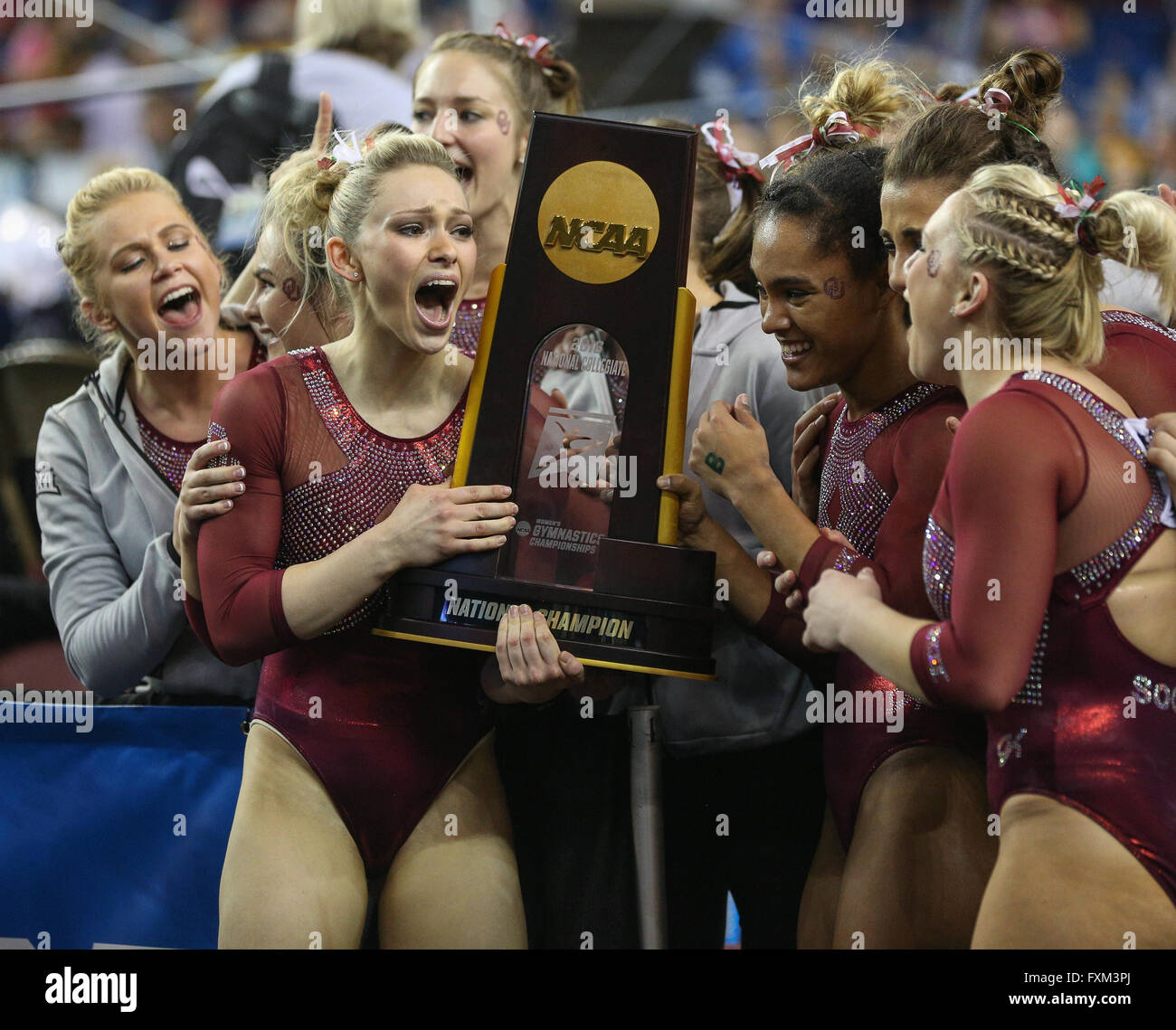 Fort Worth, TX, USA. 15th Apr, 2016. Oklahoma's Haley Scaman holds the ...