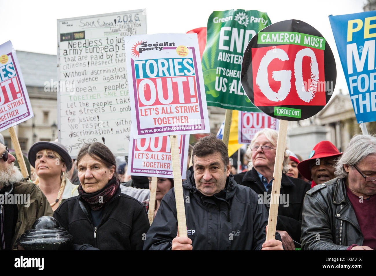 London, UK. 16th April, 2016. Protesters wait in Trafalgar Square to ...