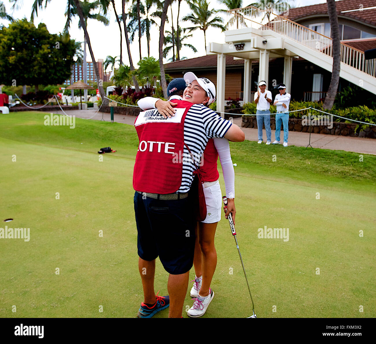 April 16, 2016 - Minjee Lee hugs her caddie after finding out she has ...