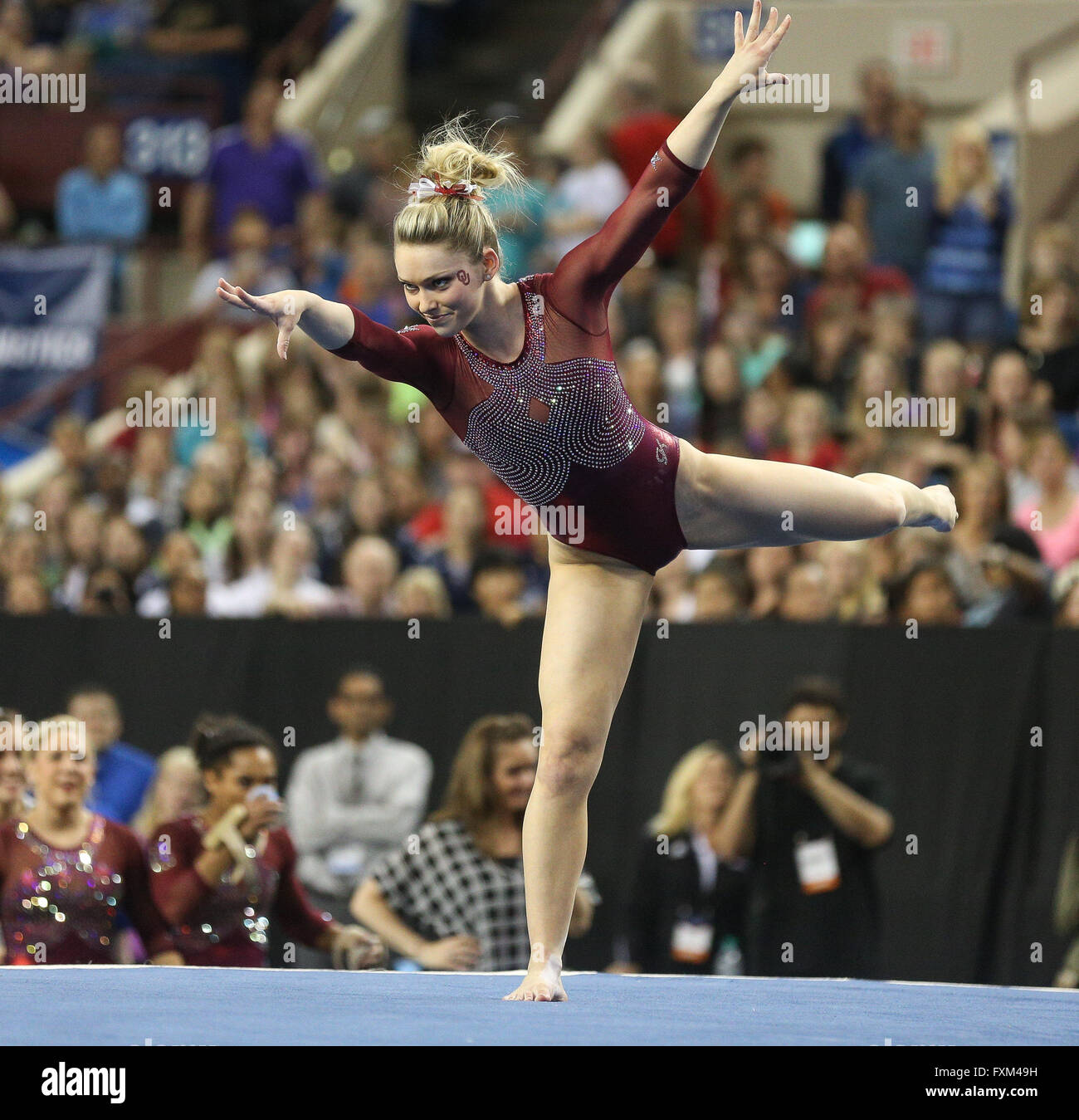 Fort Worth, TX, USA. 16th Apr, 2016. Oklahoma's Haley Scaman performs ...