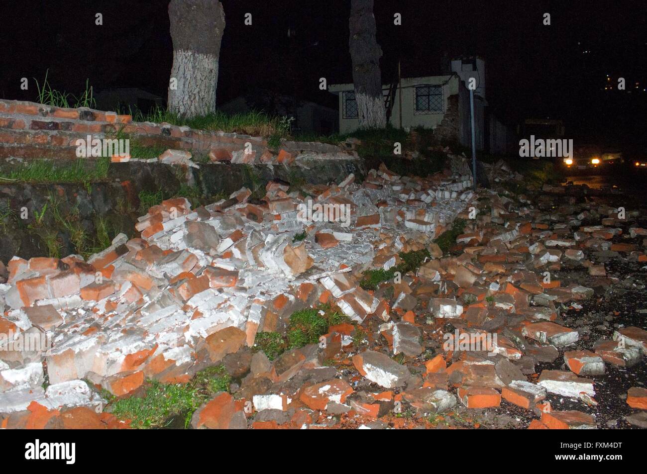 Quito. 16th Apr, 2016. Image taken on April 16, 2016 shows the debris ...