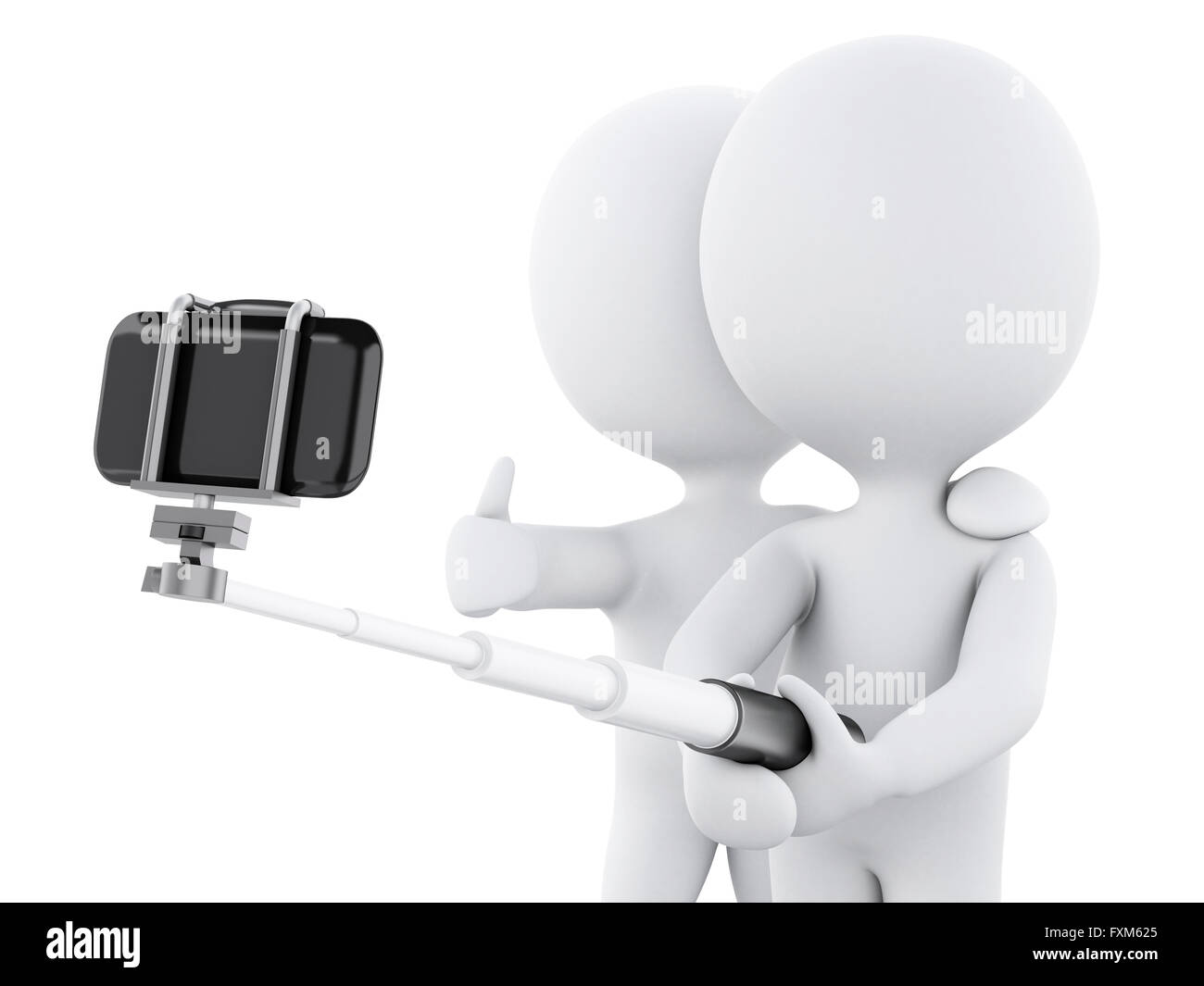 3d renderer image. 3d white people taking selfie with selfie stick and ...