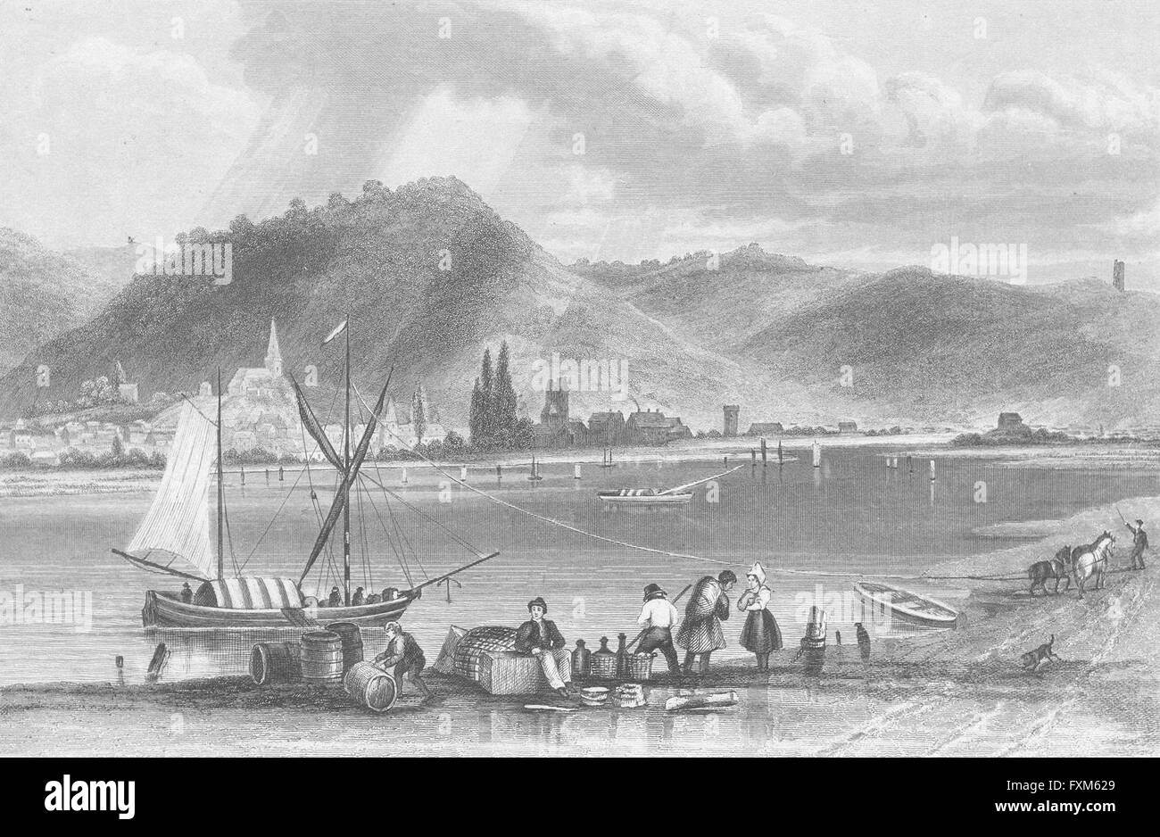 GERMANY: Linz: Shepherd river boats, antique print 1840 Stock Photo - Alamy