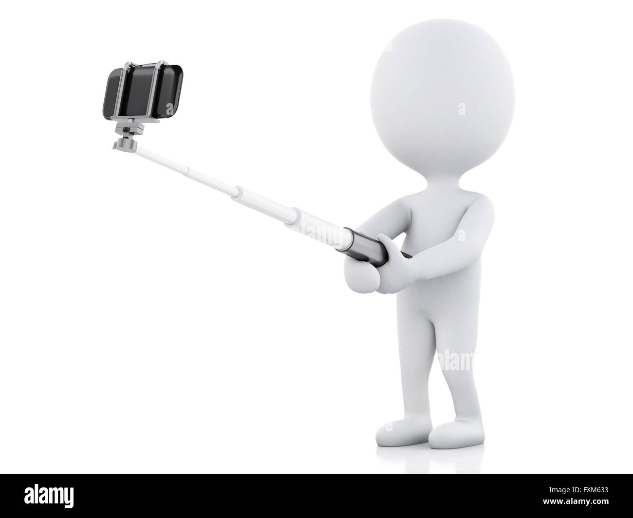 3d renderer image. 3d white people taking selfie with selfie stick and ...