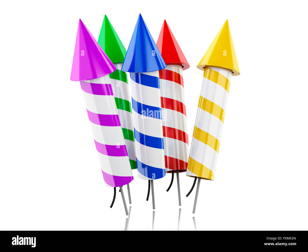3d renderer image. Fireworks rockets. Isolated white background Stock ...