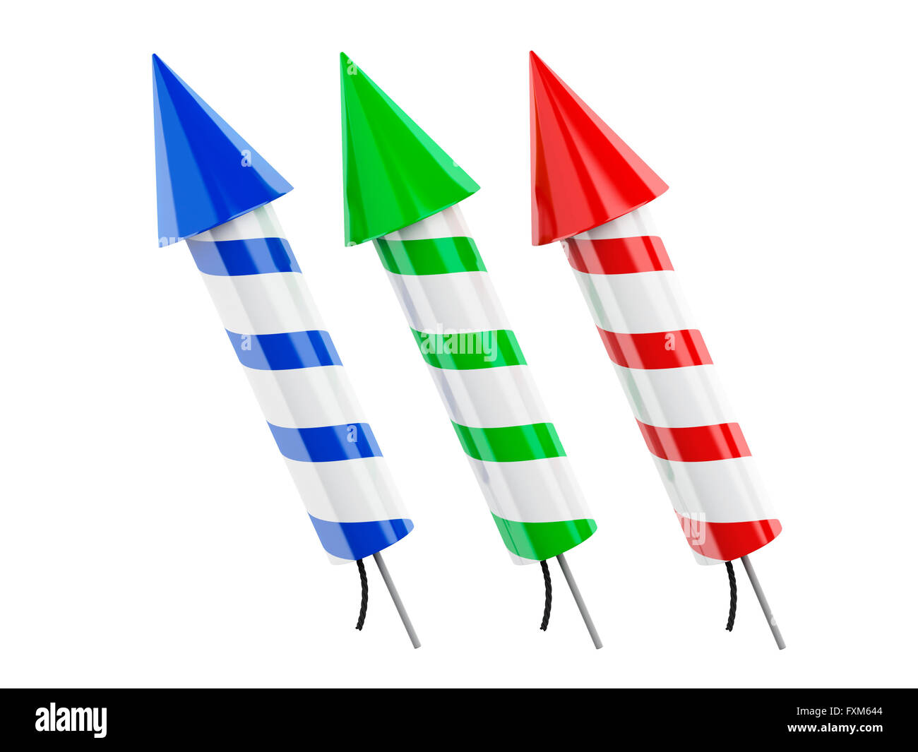 3d renderer image. Fireworks rockets. Isolated white background Stock ...