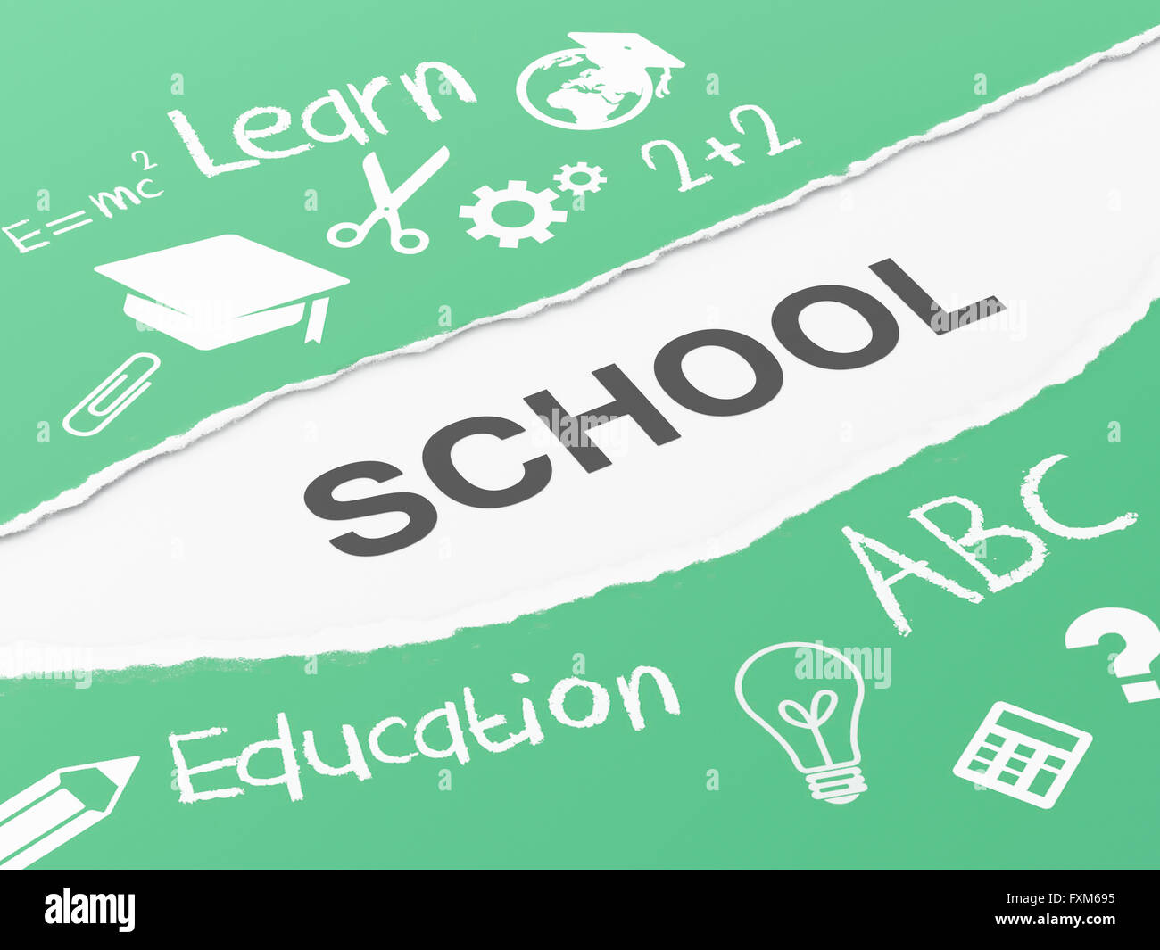 3d renderer image. Torn paper with school. Education concept Stock ...