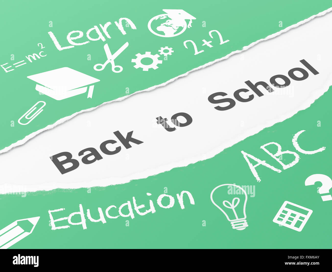 3d renderer image. Torn paper back to school. Education concept Stock ...