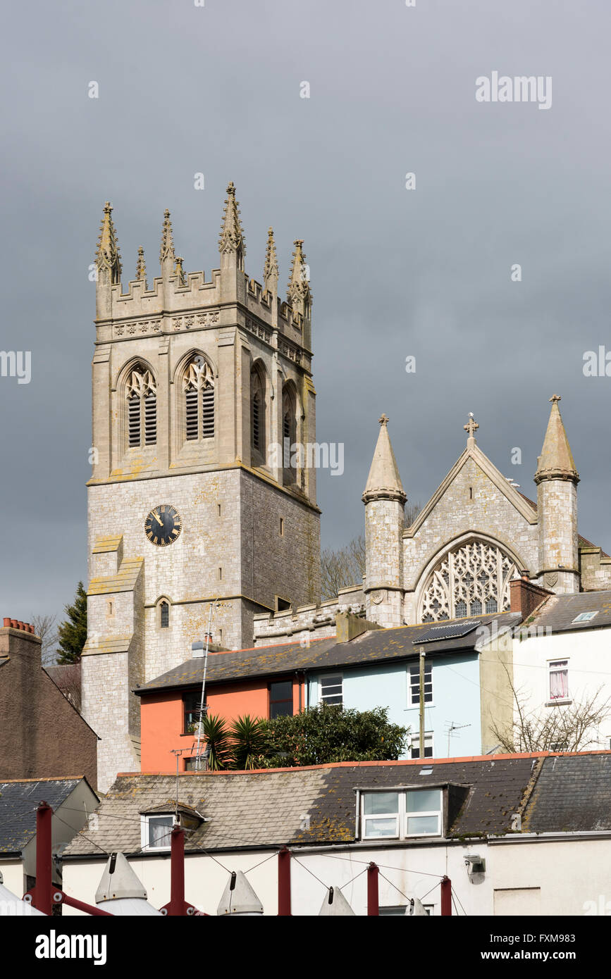 The church of St Thomas of Canterbry against a stormy sky Kingsbridge ...
