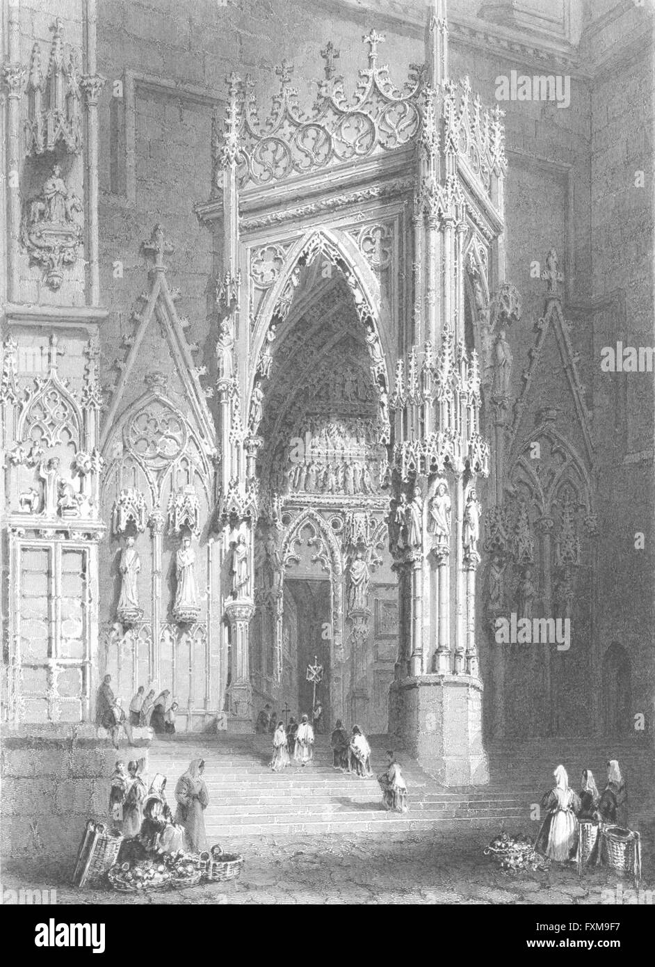 GERMANY: Porch cathedral, Ratisbon: parade , antique print 1840 Stock ...