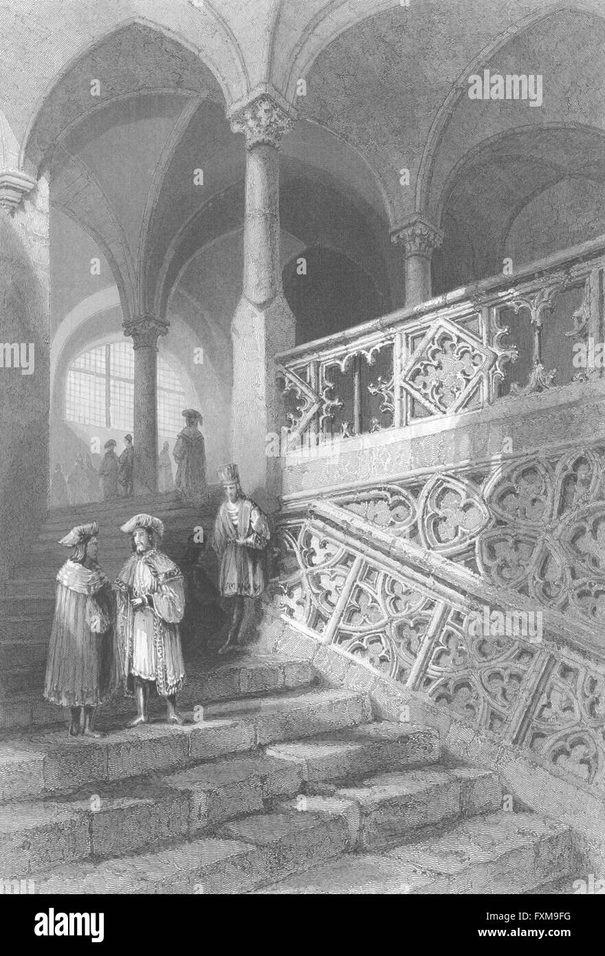 GERMANY: Stairs Rath House(Ratisbon): Pillars, antique print 1840 Stock ...