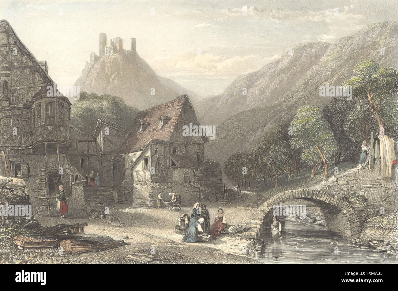 GERMANY: Valley Oberwesel Rhine , antique print 1840 Stock Photo - Alamy