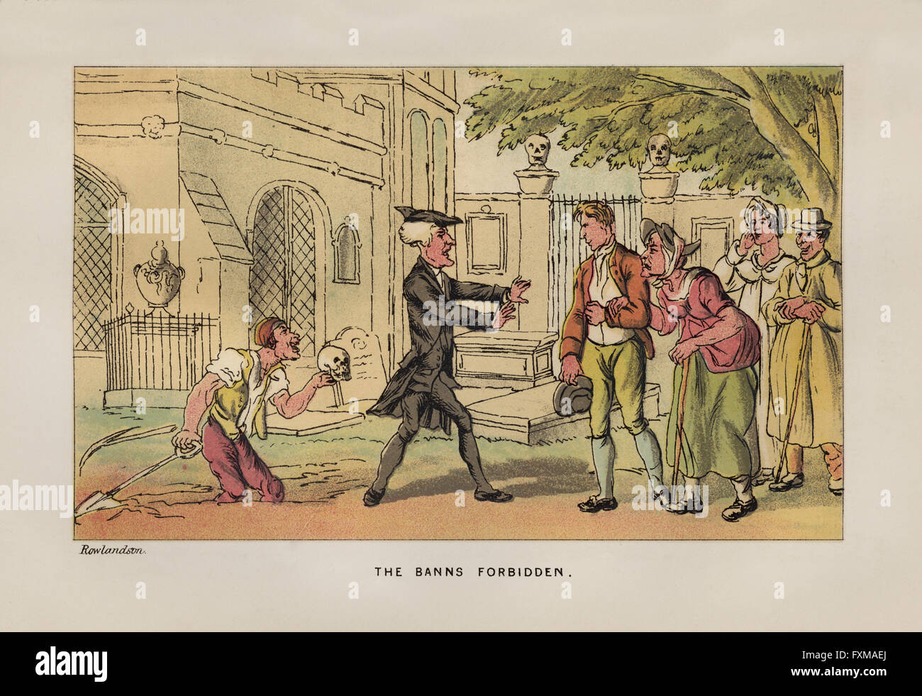 Satirical vintage colour illustration by Thomas Rowlandson (1756-1827 ...