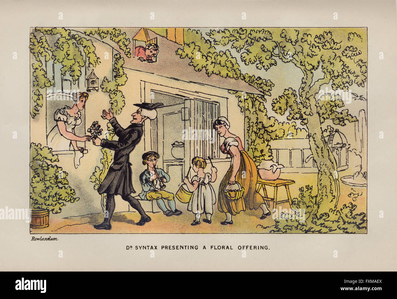 Satirical vintage colour illustration by Thomas Rowlandson (1756-1827 ...