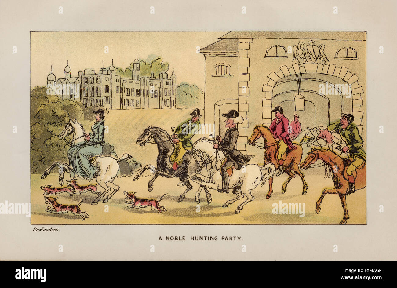 Satirical vintage colour illustration by Thomas Rowlandson (1756-1827 ...