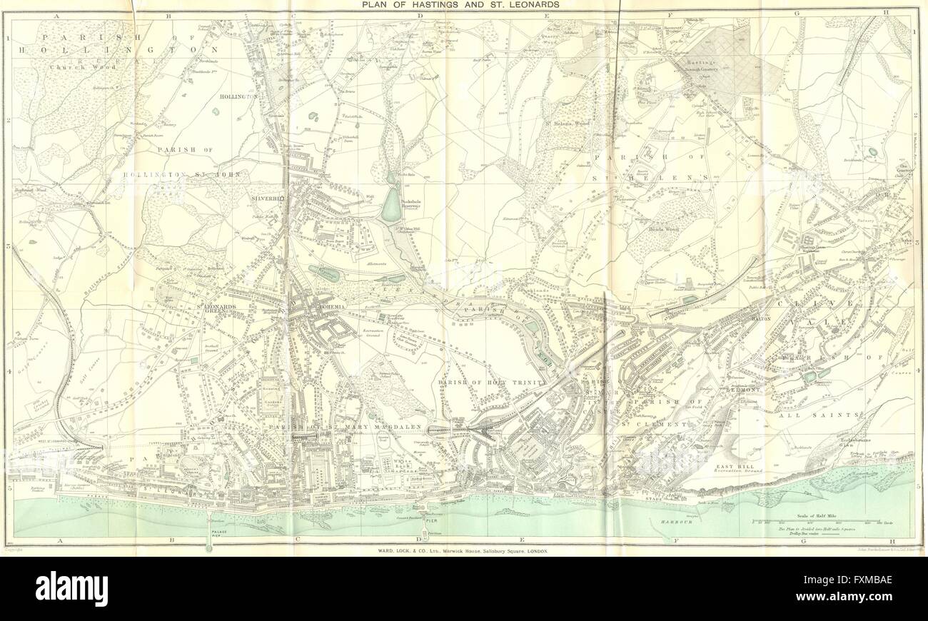 SUSSEX: Plan Hastings & St Leonards, 1934 vintage map Stock Photo - Alamy