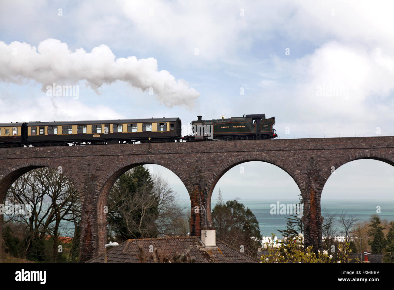 Steam Locomotive crossing the Viaduct at Broadsands, South Devon Stock ...