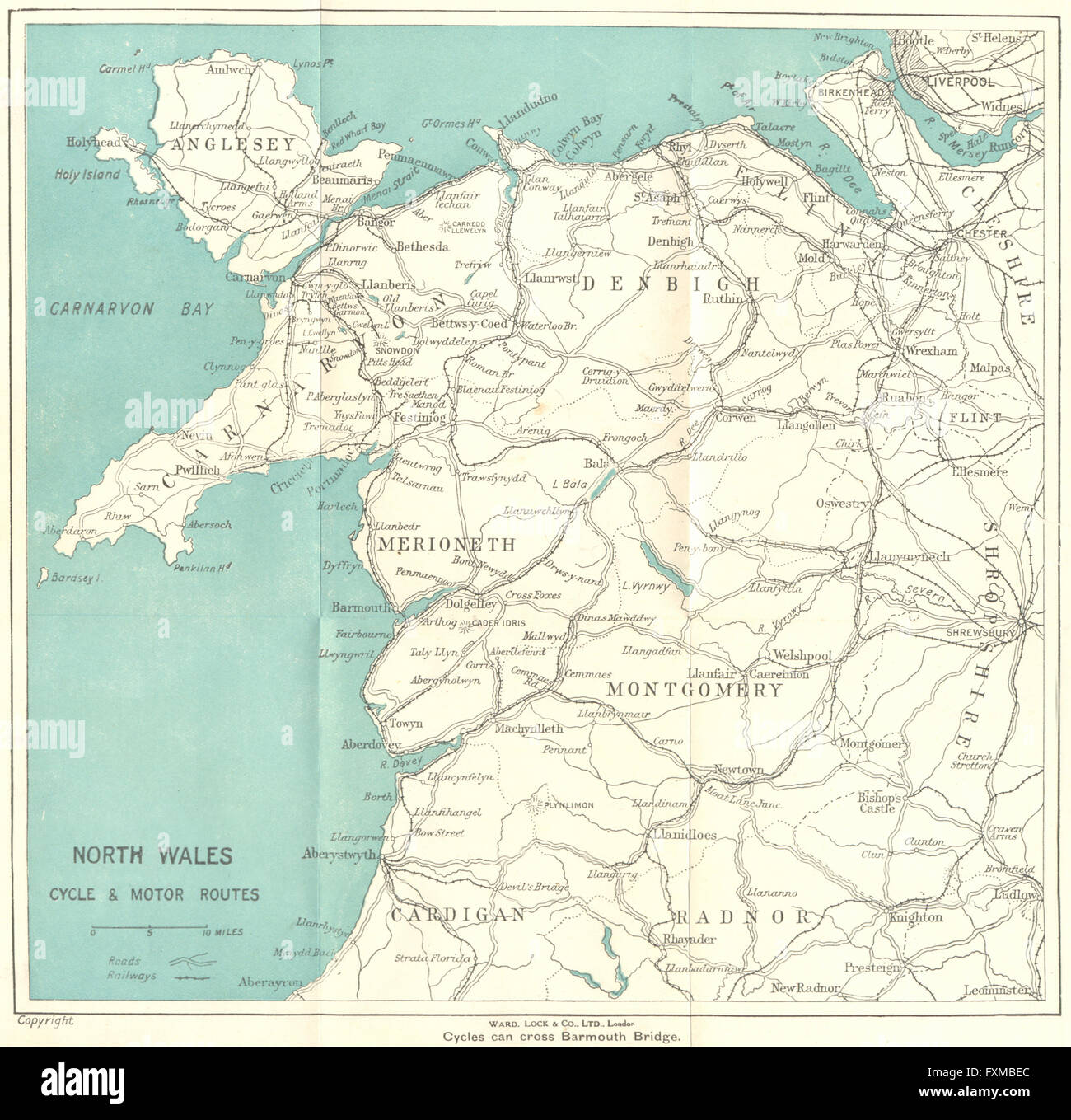 WALES: Cycle & Motor Routes, 1924 vintage map Stock Photo - Alamy