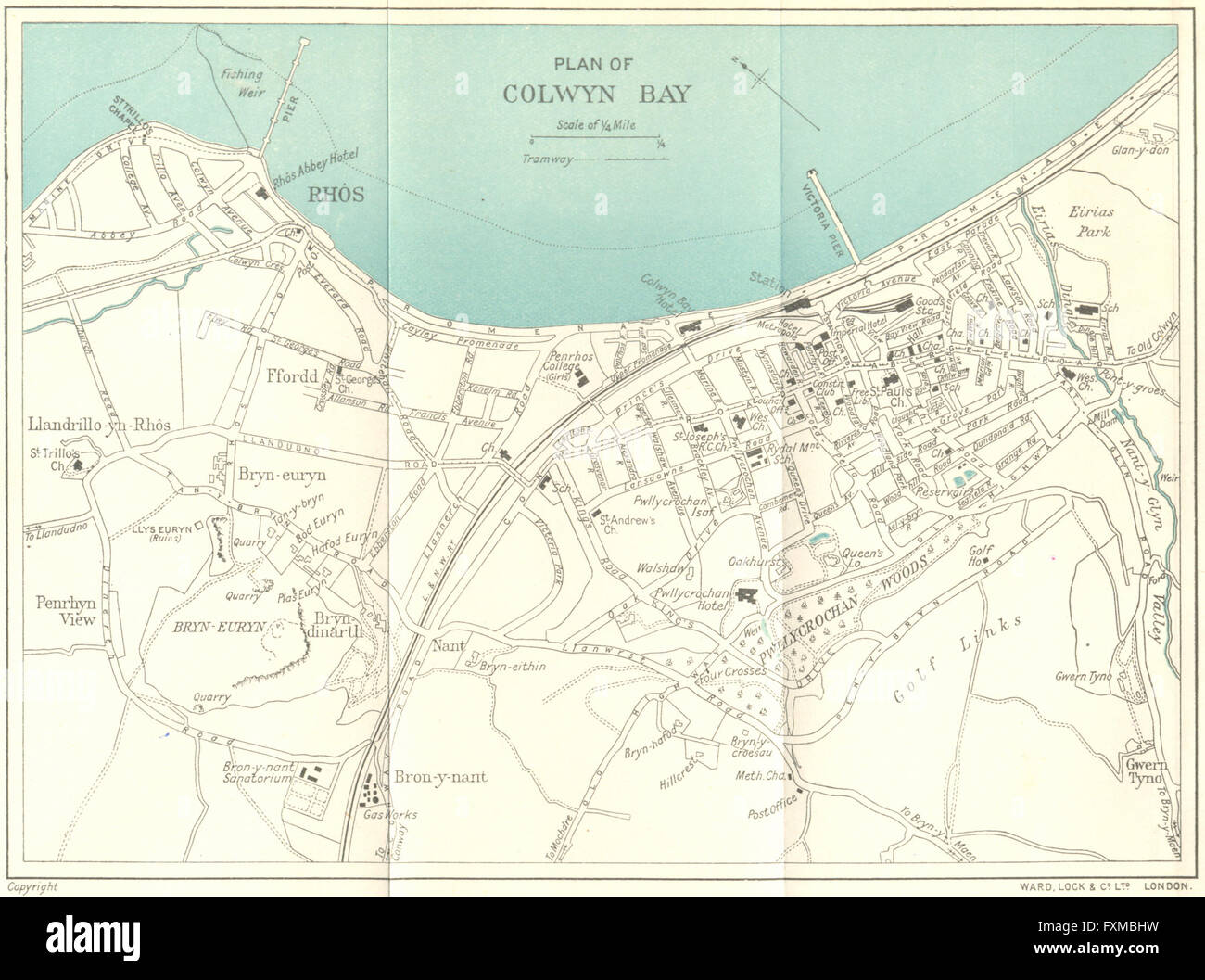 WALES: Plan of Colwyn Bay, 1924 vintage map Stock Photo - Alamy