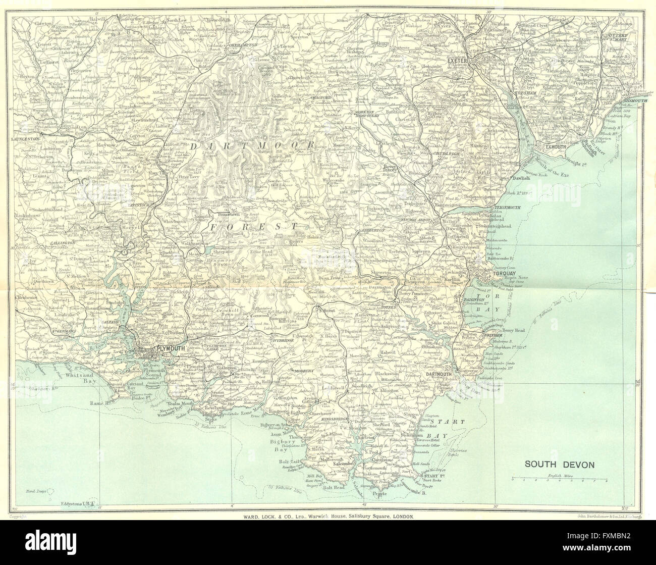 DEVON: South Devon, 1929 vintage map Stock Photo - Alamy