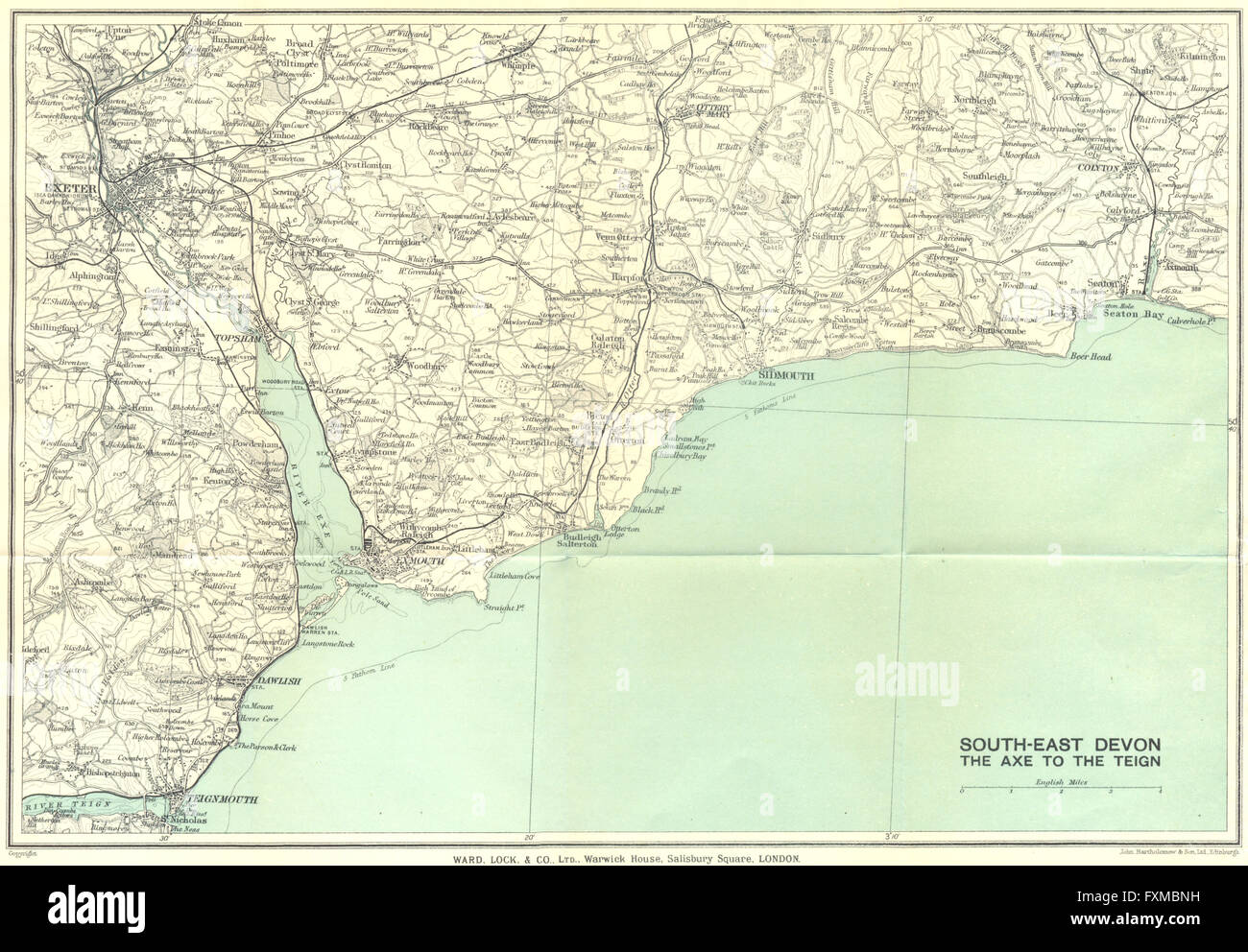 DEVON: Axe to Teign, 1929 vintage map Stock Photo - Alamy
