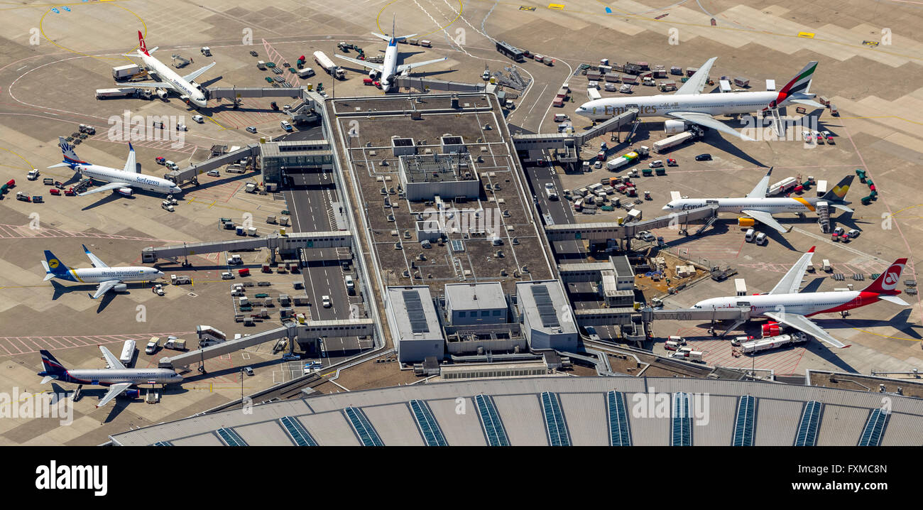Air Berlin jet, aerial view, gates and entry finger to the aircraft ...