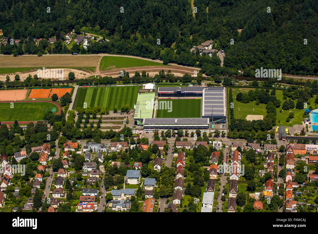 Aerial view, stadium of FC Freiburg, Bundesliga stadium, first ...