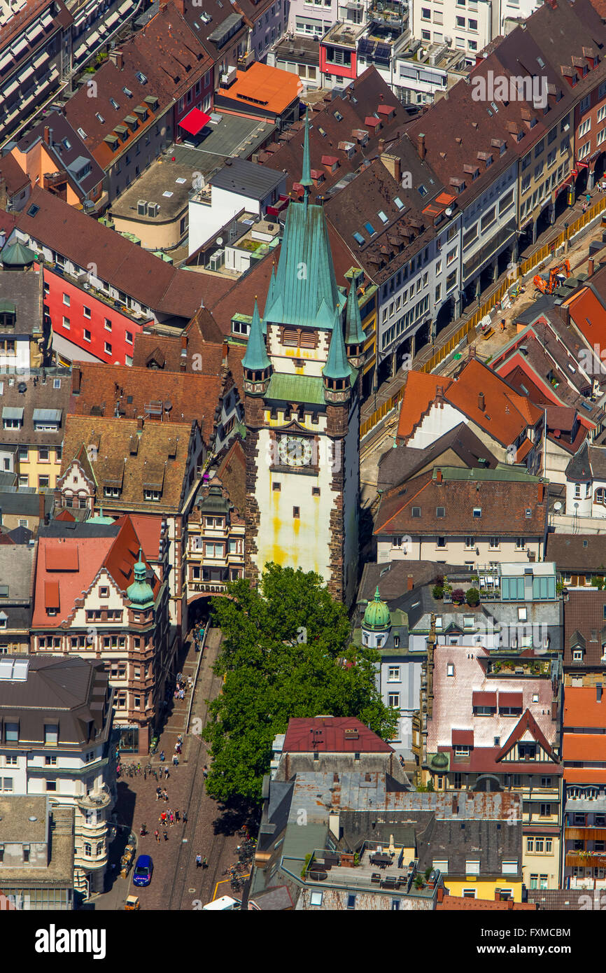 Aerial view, old town of Freiburg with Schwabentor, Freiburg, Breisgau ...