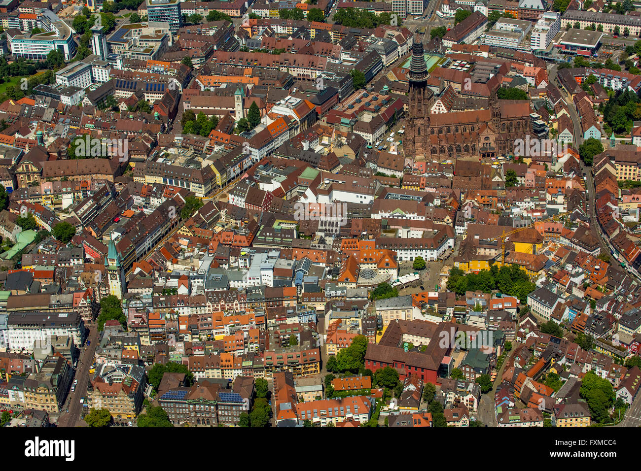 Aerial view, old town of Freiburg with Schwabentor, Freiburg, Breisgau ...
