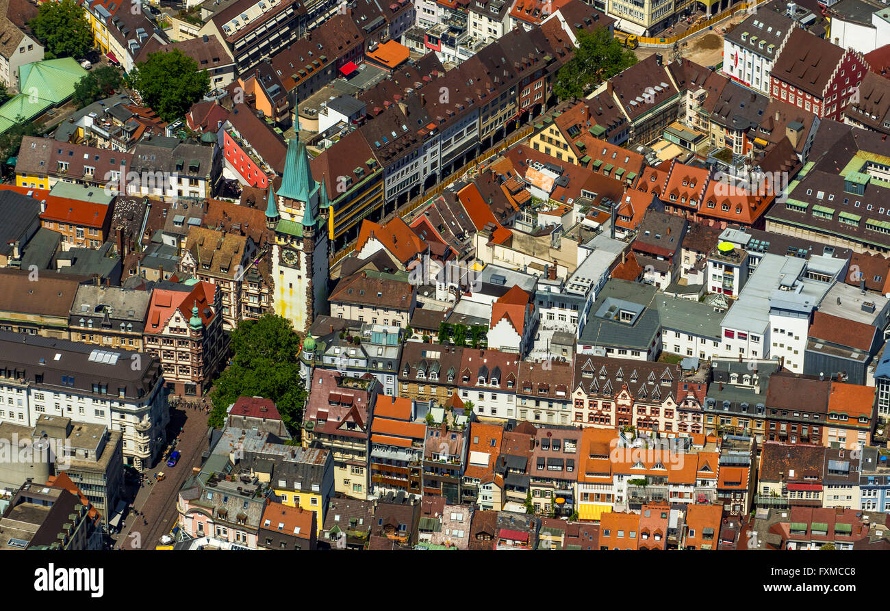 Aerial view, old town of Freiburg with Schwabentor, Freiburg, Breisgau ...