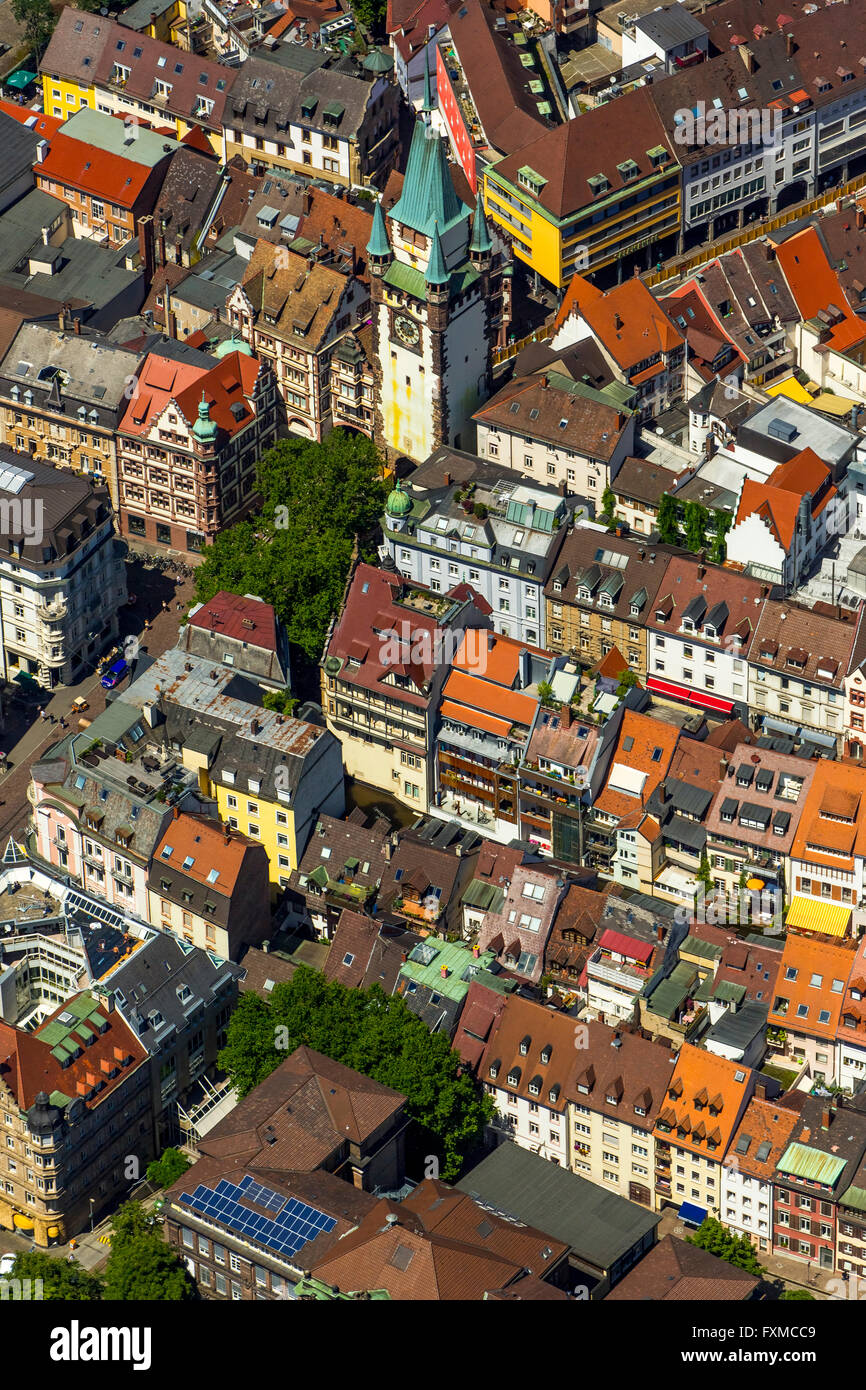 Aerial view, old town of Freiburg with Schwabentor, Freiburg, Breisgau ...