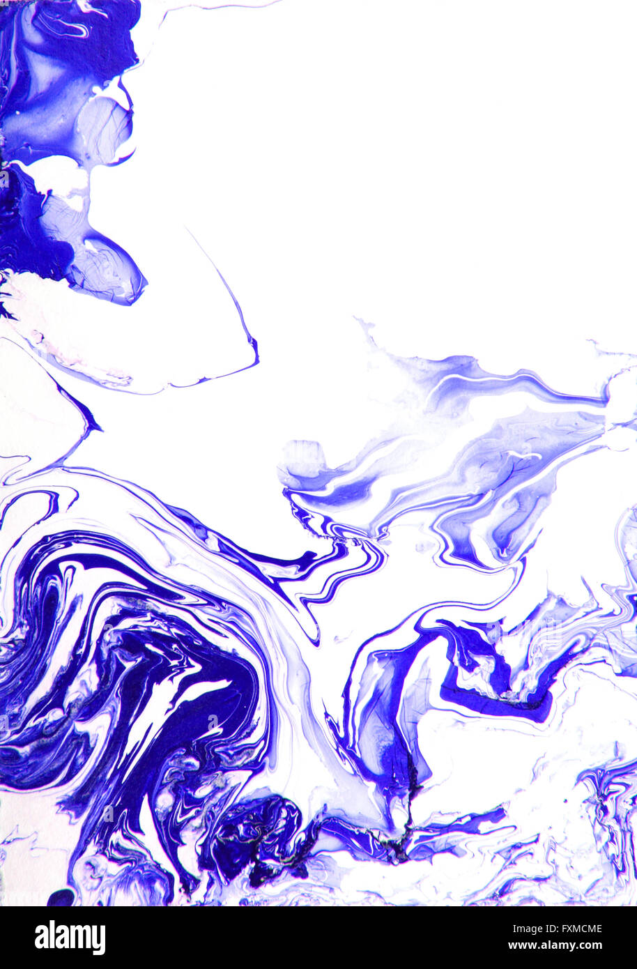 Abstract hand drawn paint background: blue patterns on white backdrop ...