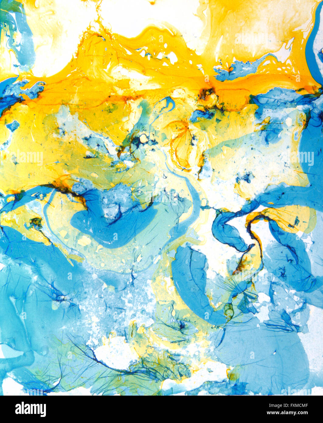 Abstract hand drawn paint background: blue and yellow patterns. Great ...
