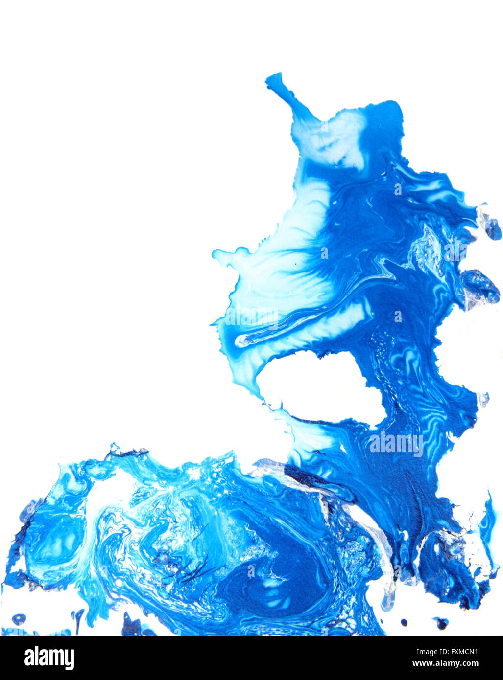 Abstract hand drawn paint background: blue patterns on white backdrop ...