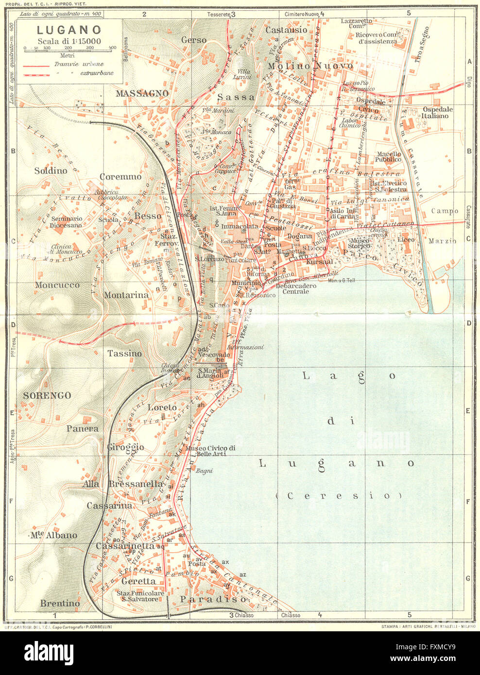 LUGANO. Vintage town city map plan. Switzerland, 1927 Stock Photo - Alamy