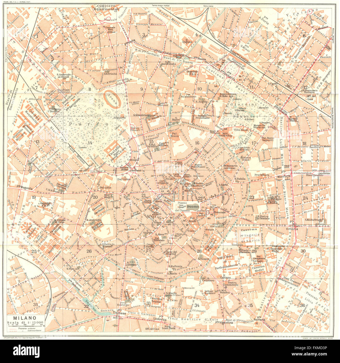 MILAN MILANO. Vintage town city map plan. Italy, 1927 Stock Photo - Alamy