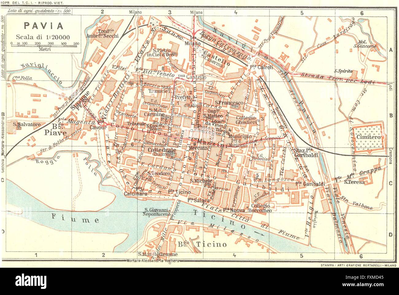 PAVIA. Vintage town city map plan. Italy, 1927 Stock Photo - Alamy