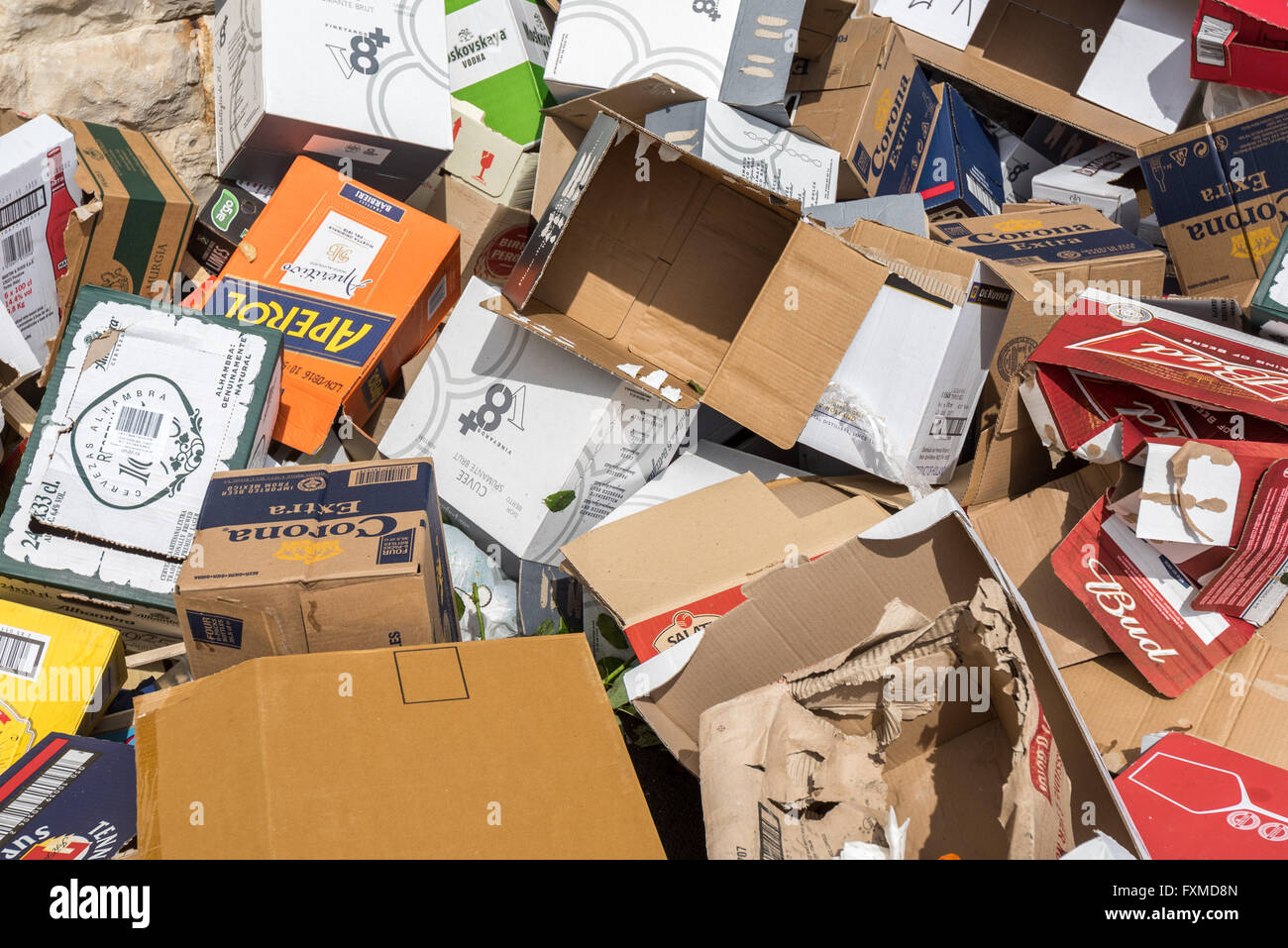 Stack of used cardboard boxes in the street Stock Photo - Alamy