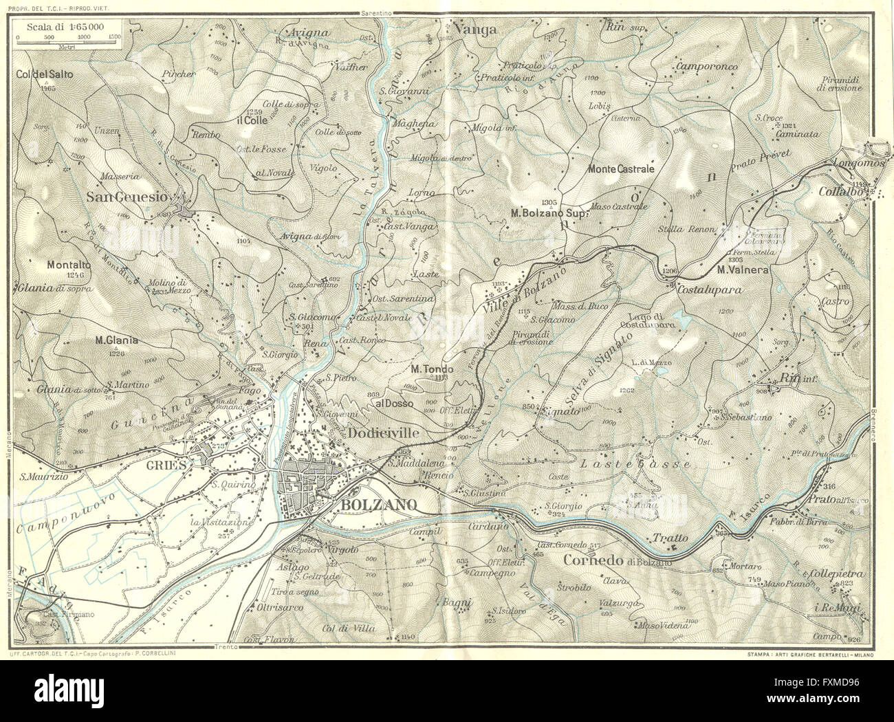 BOLZANO & ENVIRONS. Vintage map plan. Italy, 1927 Stock Photo - Alamy