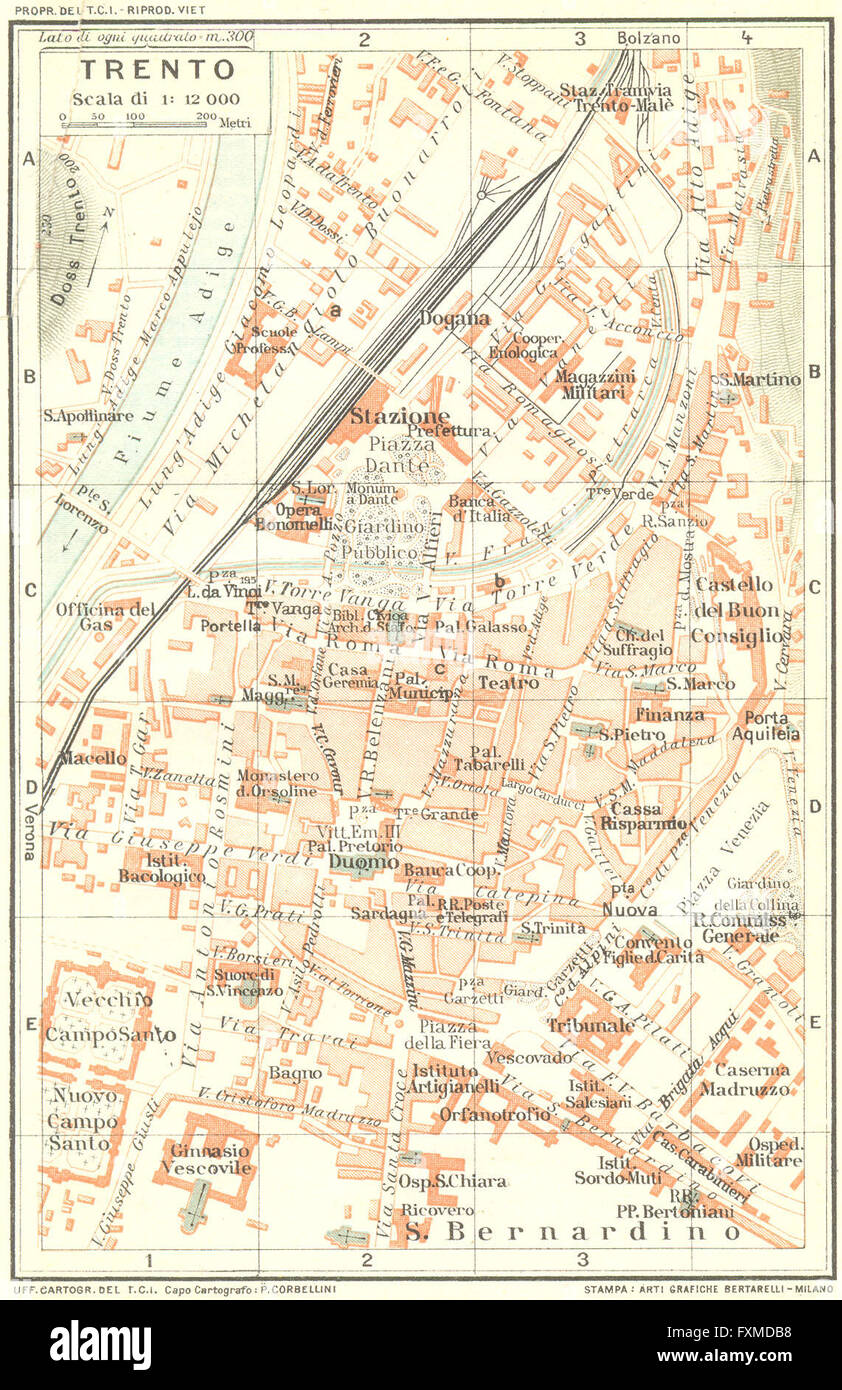 TRENTO. Vintage town city map plan. Italy, 1927 Stock Photo - Alamy
