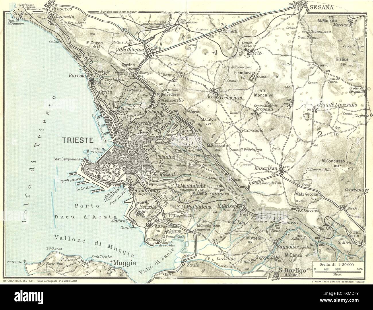 TRIESTE & ENVIRONS. Vintage town city map plan. Italy, 1927 Stock Photo ...