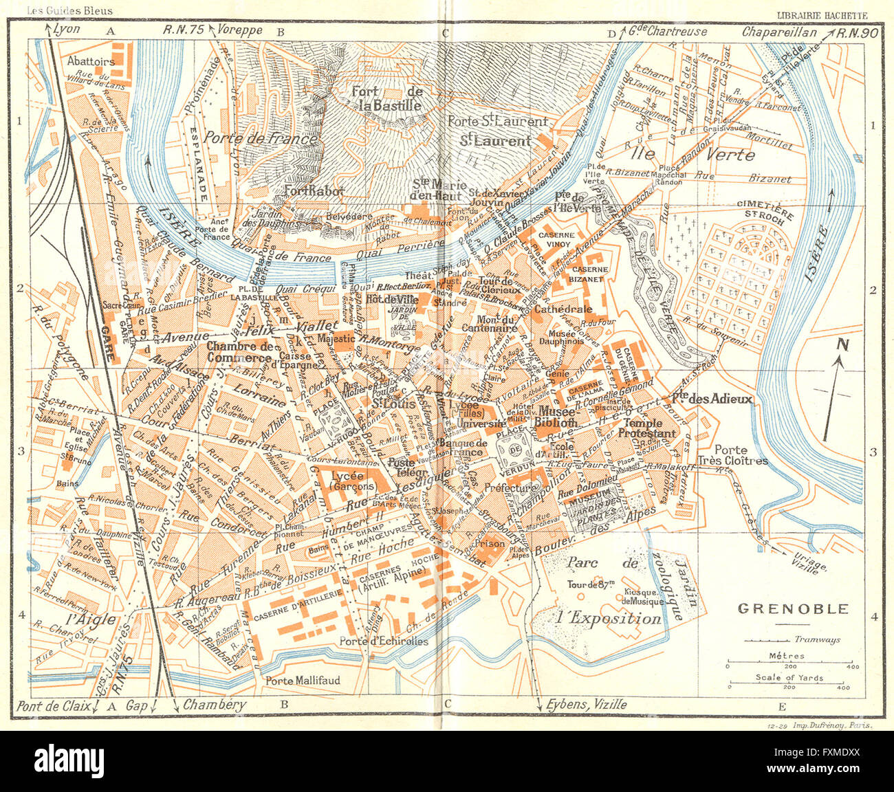 FRANCE: Grenoble, 1926 vintage map Stock Photo - Alamy