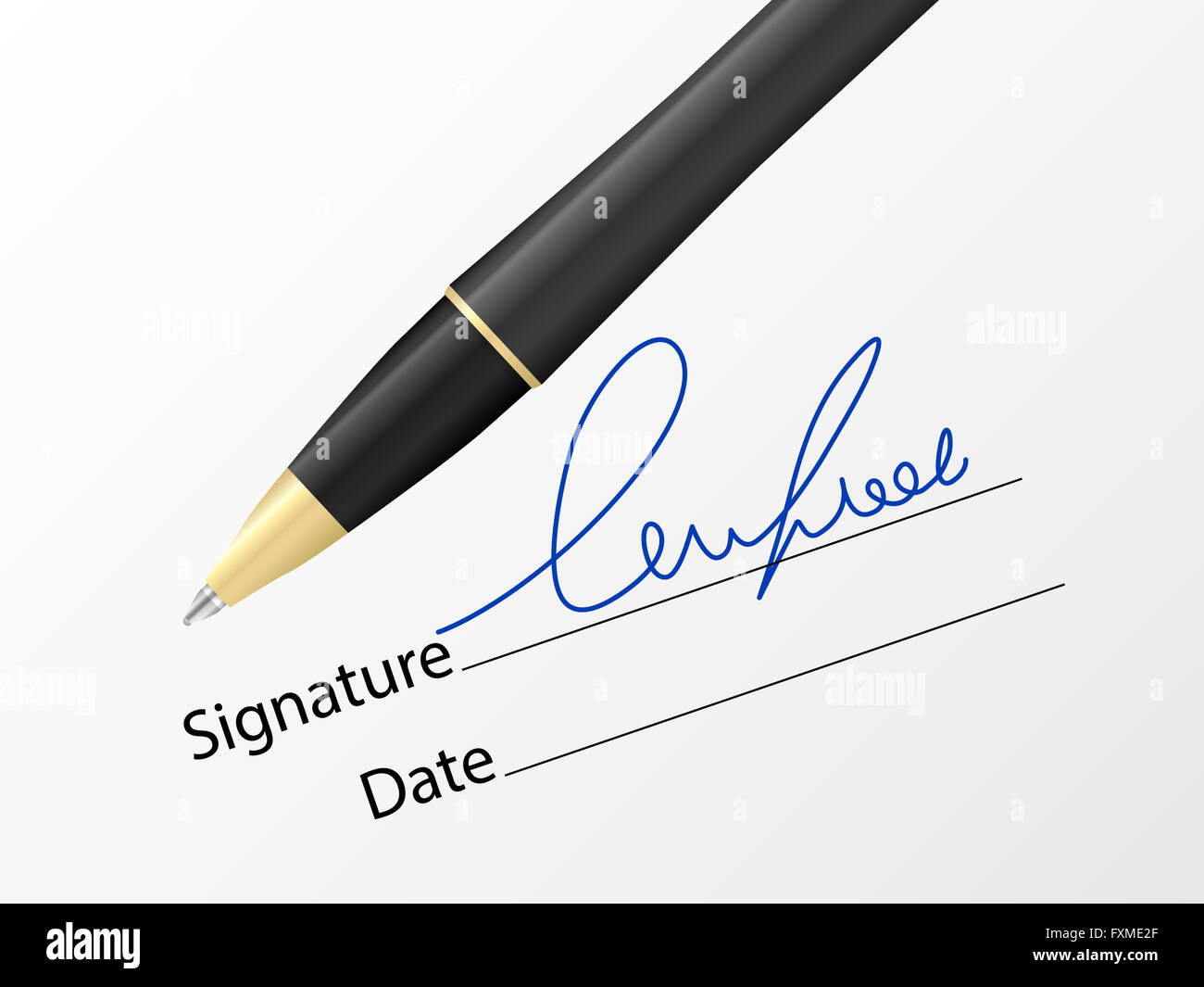 Ballpoint pen and signature on a white background Stock Photo - Alamy
